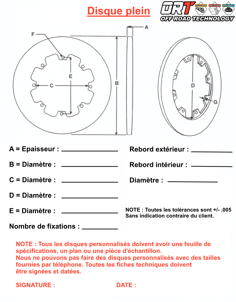 Disque Plein - Freinage / Pédalier - Autocross - Off Road Technology